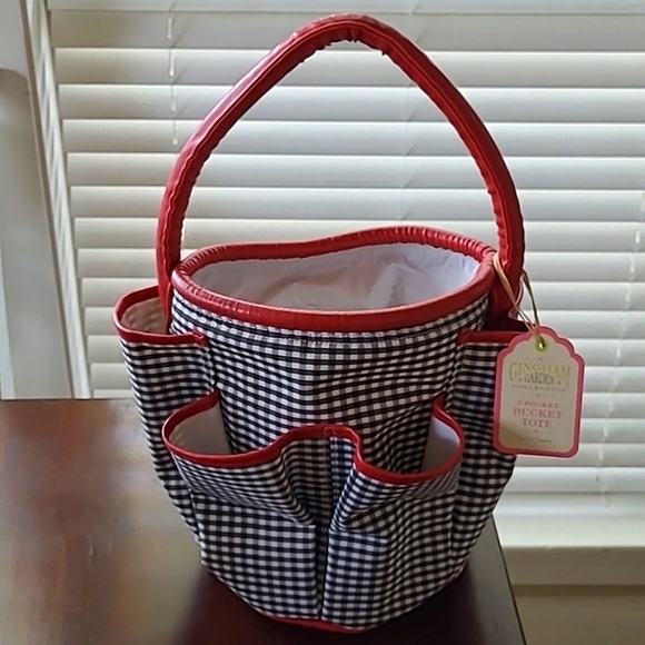 Two's Company | Other | 7 Pocket Gingham Garden Or Other Bucket Tote ...